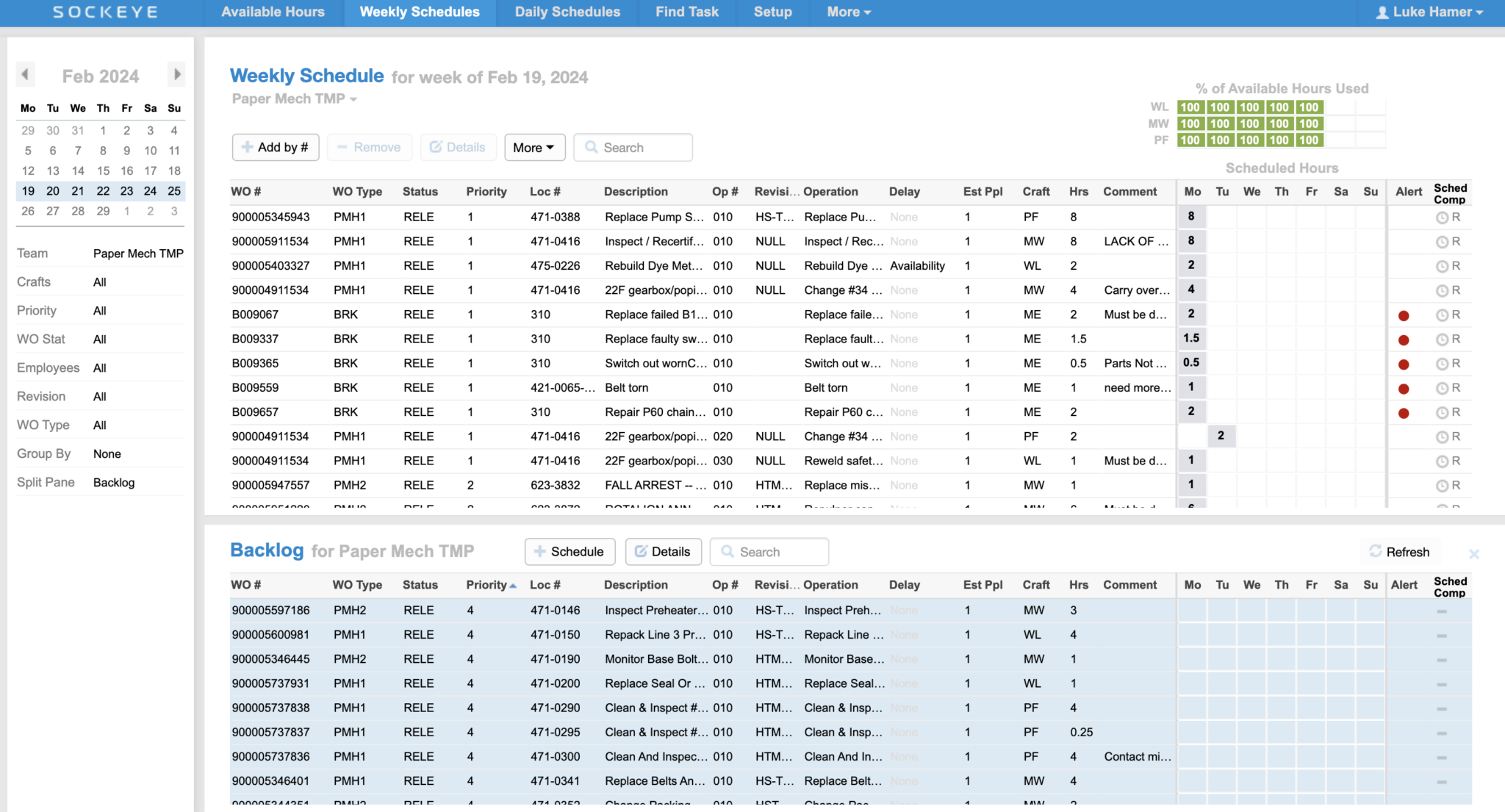 Daily/Weekly Work Order Schedules | Sockeye Technologies